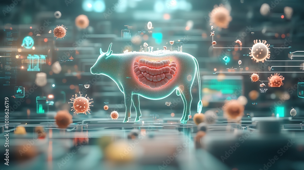 3D visualization of a cow s stomach with four chambers, Bovine ...