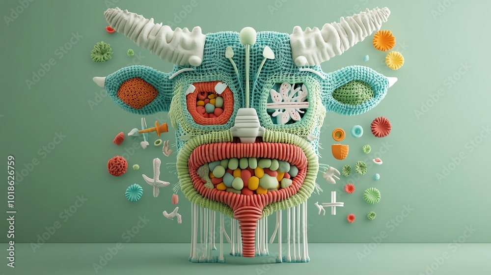 3D visualization of a cow s stomach with four chambers, Bovine ...