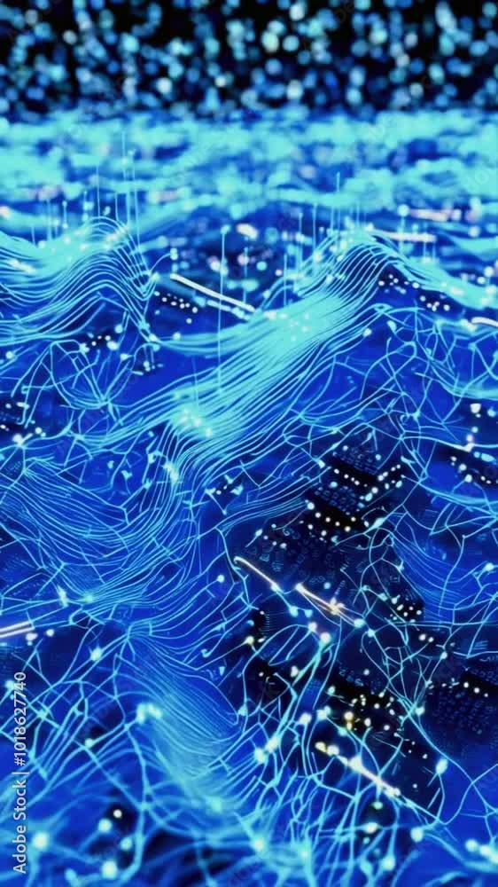 A dynamic network of dots, lines, polygons flow of data. glowing ...