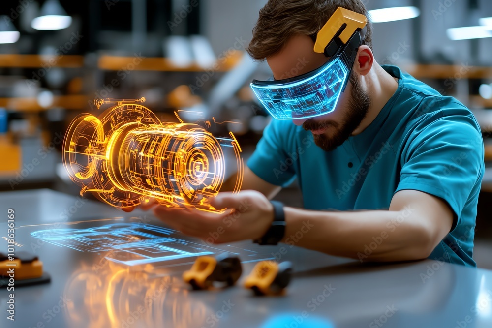 Futuristic depiction of a reverse engineering lab where engineers use ...