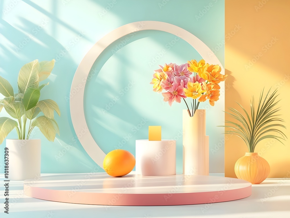 Enchanting 3D studio environment with a vibrant backdrop empty floor ...