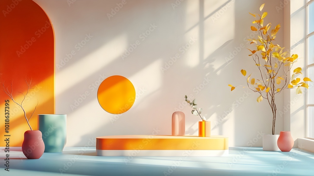 Captivating 3D studio room brimming with a spectrum of hues and a bare ...