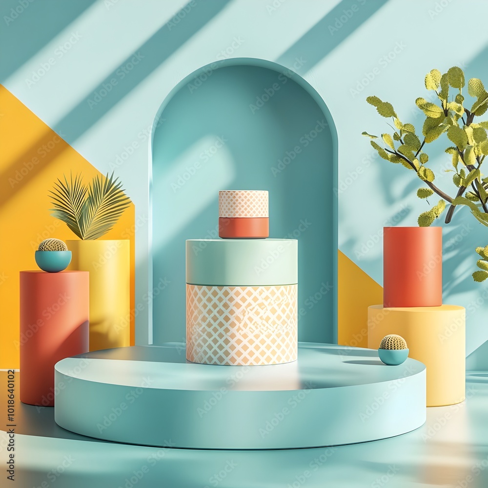 Vibrant 3D studio environment with a clean architectural backdrop ...