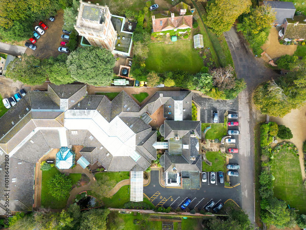 Aerial view of a typical NHS community hospital and outpatient care ...