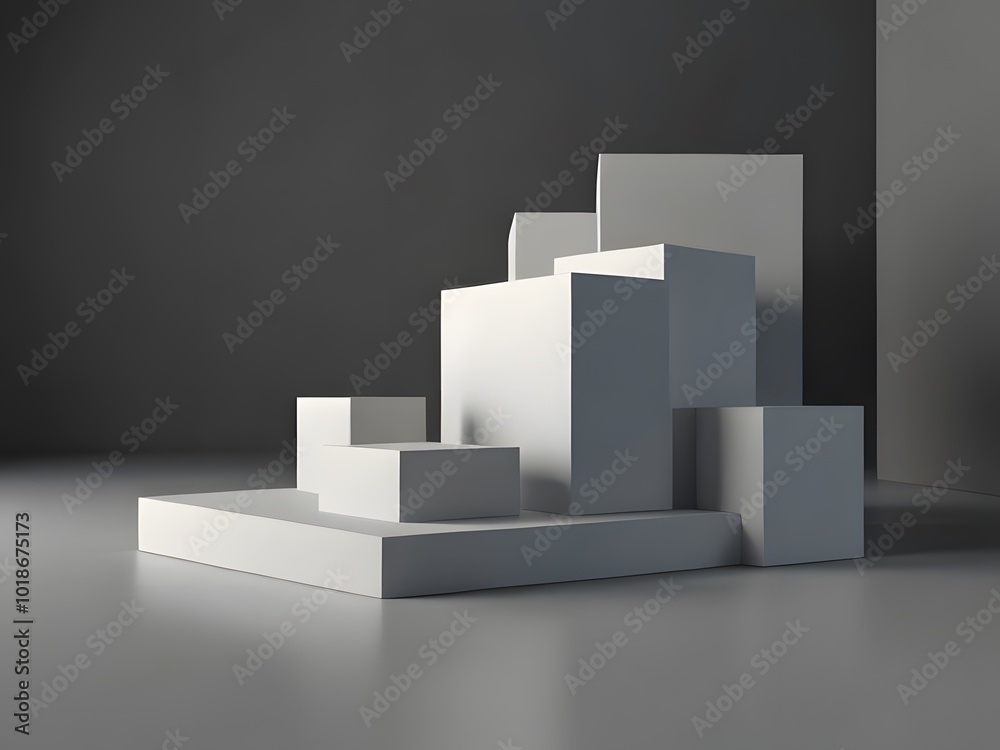Podium, exhibition cubes pedestal - 3d render illustration. Stand for ...