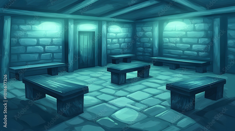 Room: A dimly lit hospital room with negative pressure isolation for TB ...