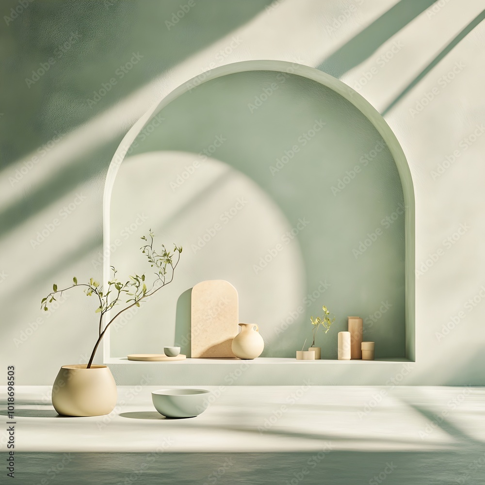 Serene 3D studio environment with bare floor and walls central product ...