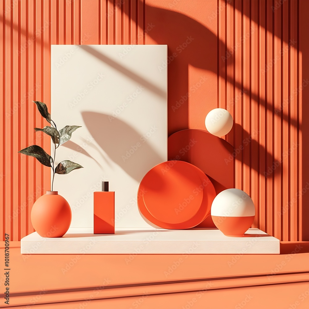 Sleek 3D studio environment boasting a rich paprika toned backdrop ...