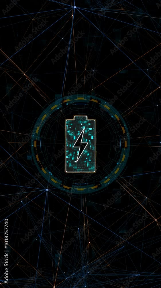 Motion graphic of Blue digital battery logo with circle futuristic HUD ...
