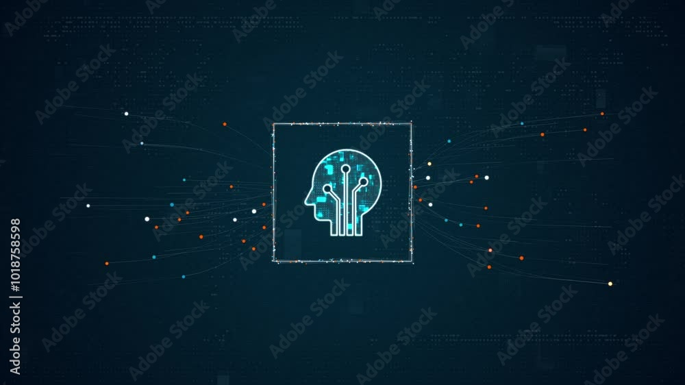 Motion graphic of Blue digital robot head AI assistant logo with ...