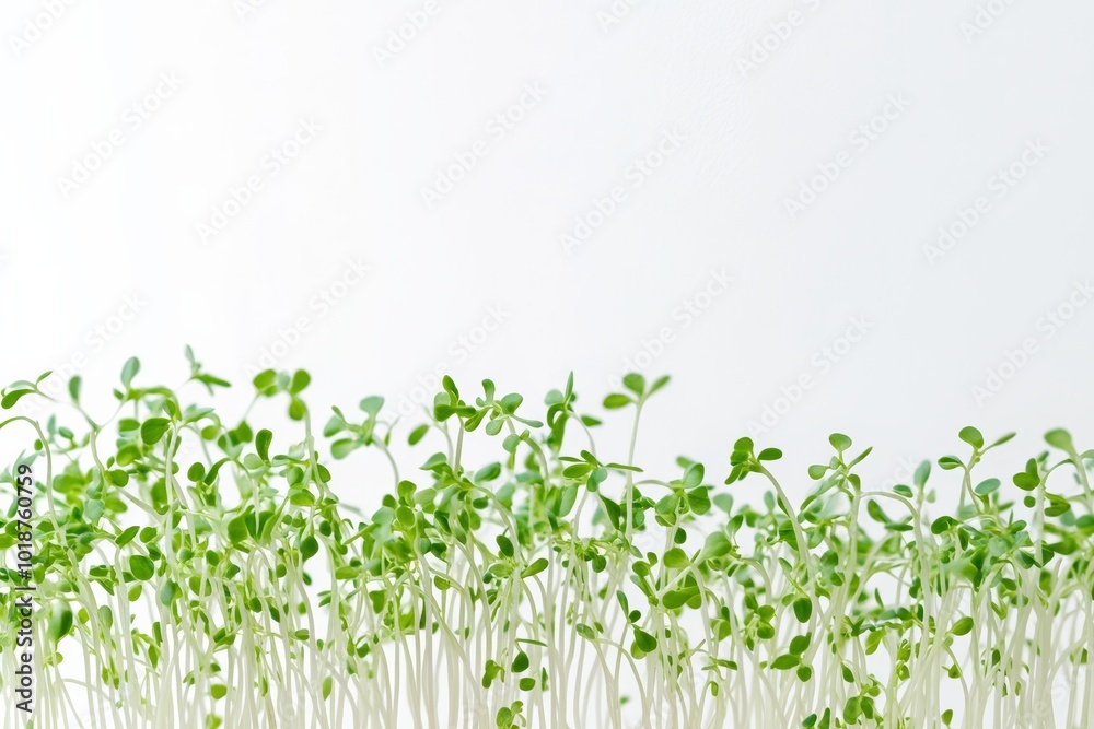 Produce a detailed illustration of delicate alfalfa sprouts against a ...