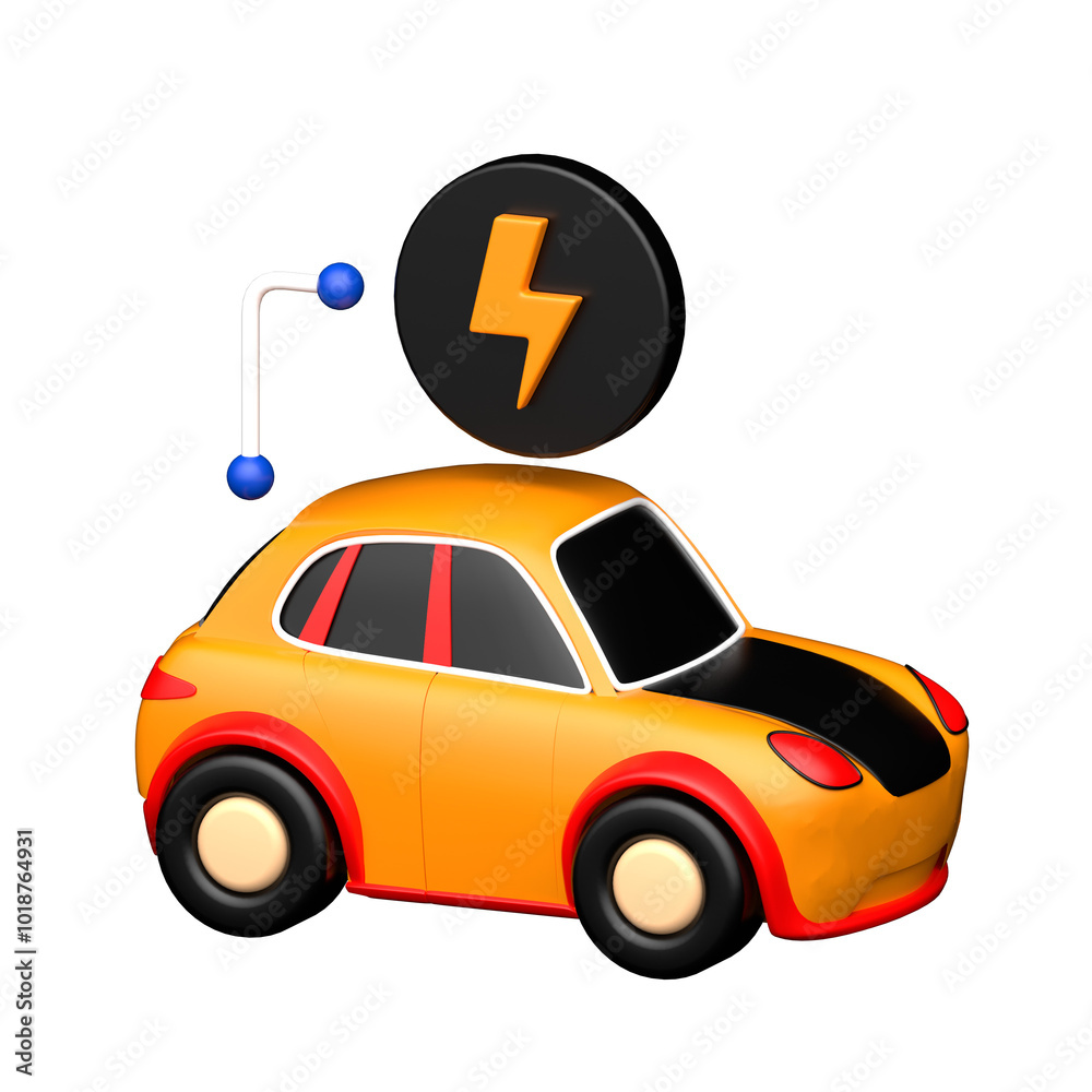 3D Electric Car Icon with Power Symbol. 3D illustration of an electric ...