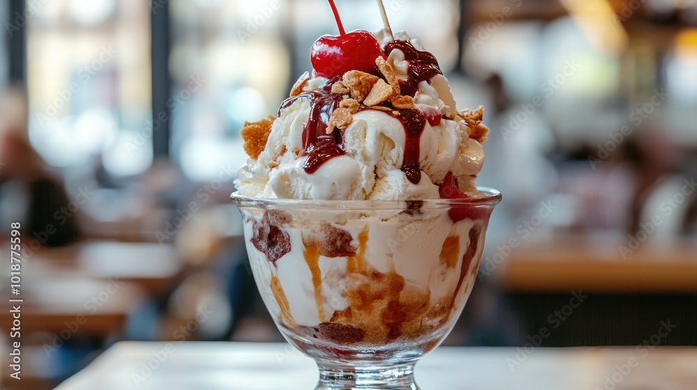 Poster Ice Cream Sundae with Cherry and Toppings – Wall Art | UkPosters