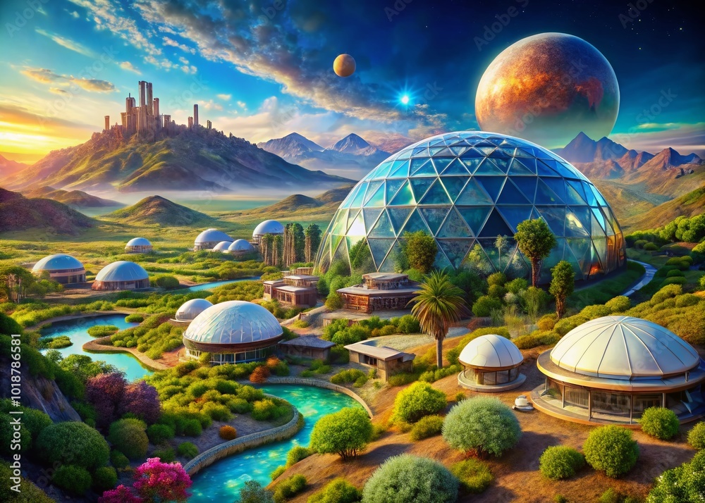 Futuristic Space Settlement Concept: Advanced Habitat on Alien Planet ...