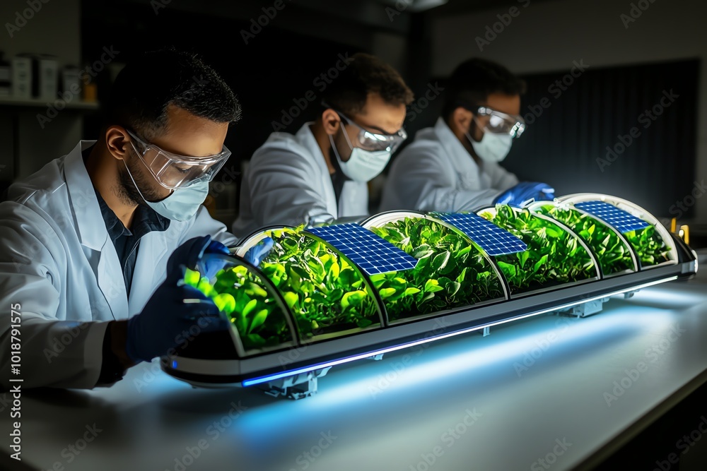 Realistic image of scientists in a clean energy lab, working on ...
