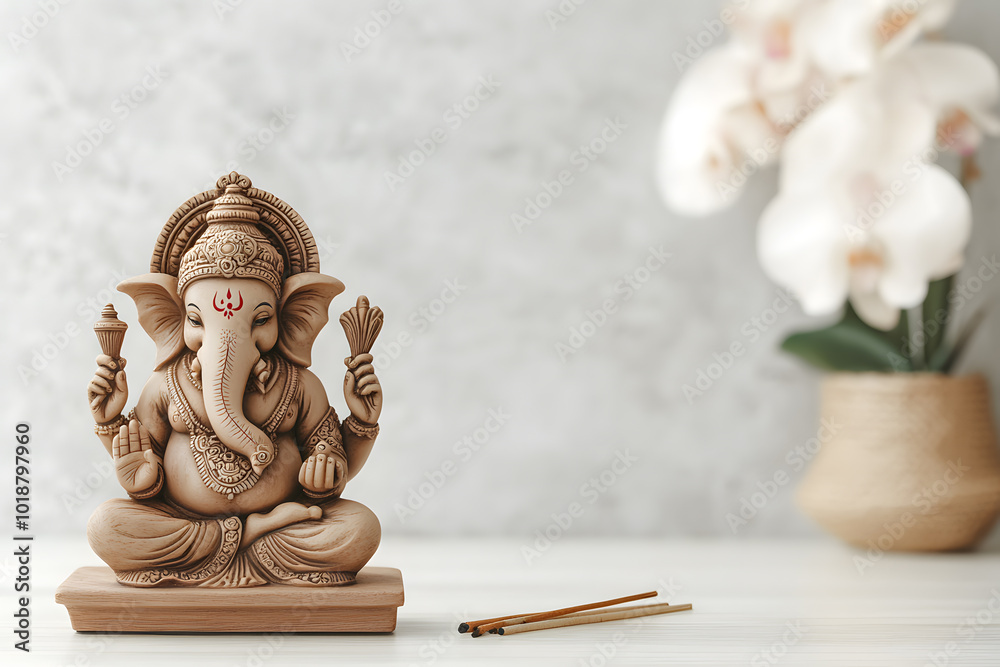 Ganesha Statue with Incense and Flowers on an Altar | Sacred Hindu ...