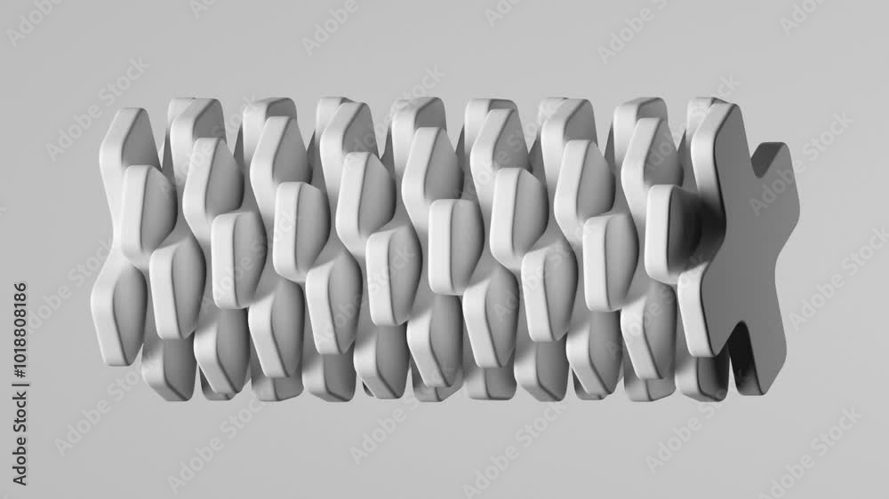 3d looping animation. Abstract white geometric background. Group of ...