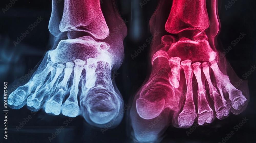 X-ray and red pain in the same foot. Rheumatoid arthritis ...