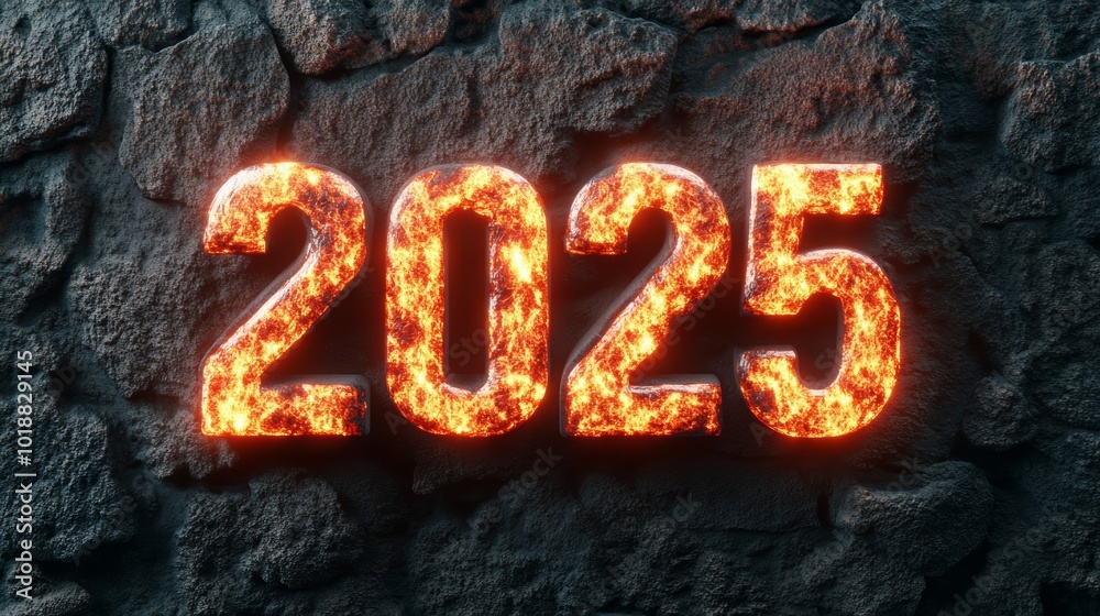 2025 formed from glowing embers, with faint smoke rising and flickering ...