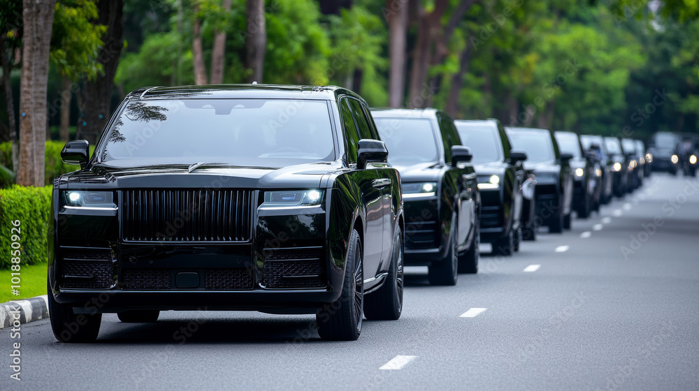State funeral procession with black limousines and dignitaries under ...