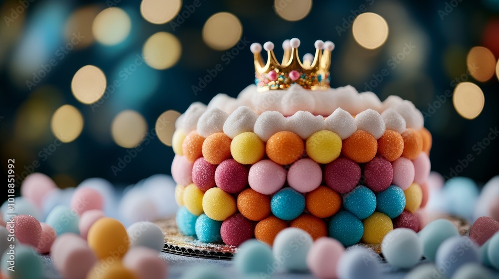 Three Kings cake adorned with colorful sugar and a crown on top ...