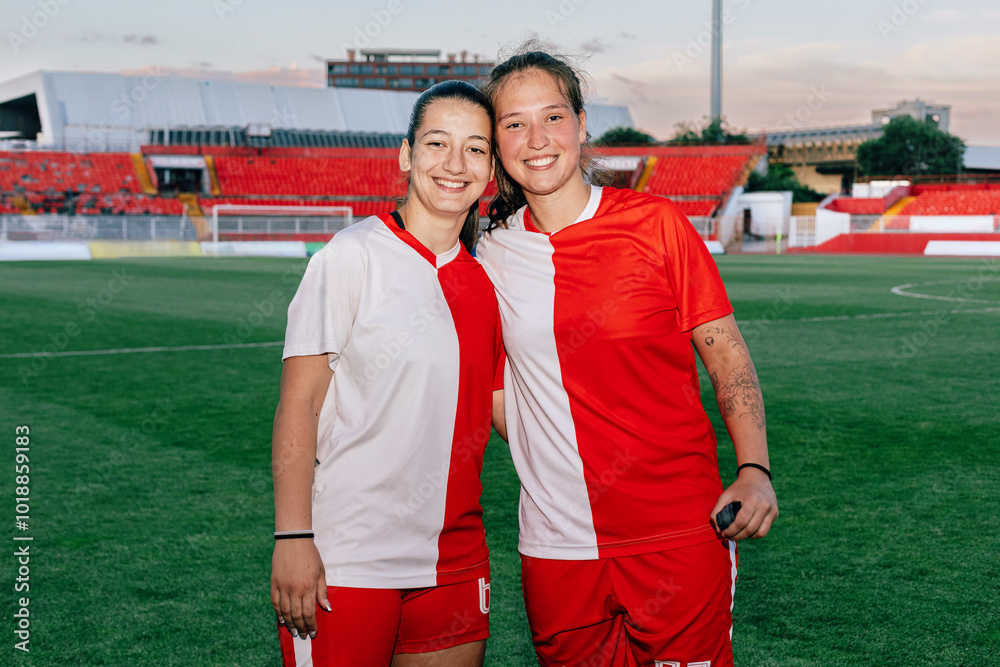 Smiling Football Players Standing Together On The Pitch Stock Photo ...