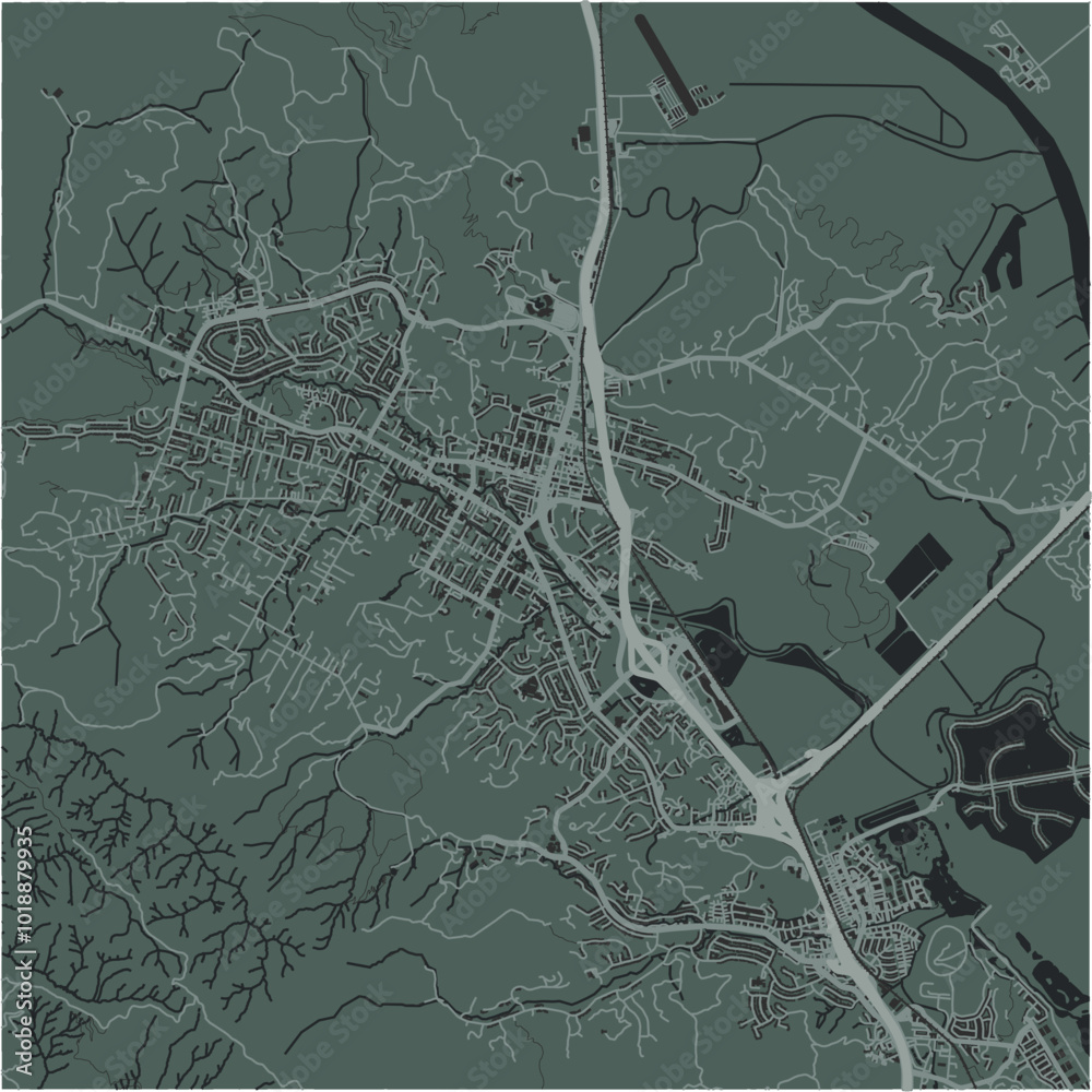 Map of Novato in California in a smooth dark style. Contains layered ...