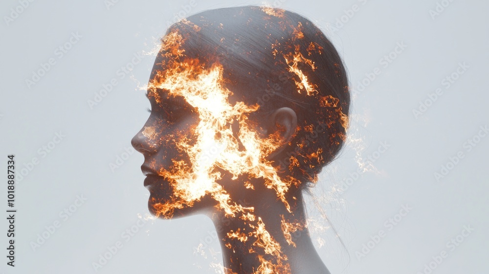 Enflamed Resilience - Dramatic Double Exposure Portrait Illustration of ...