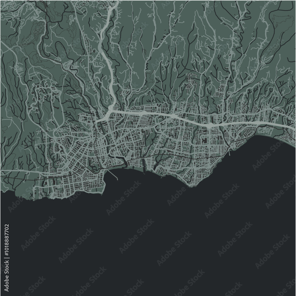 Map of Santa Cruz in California in a smooth dark style. Contains ...