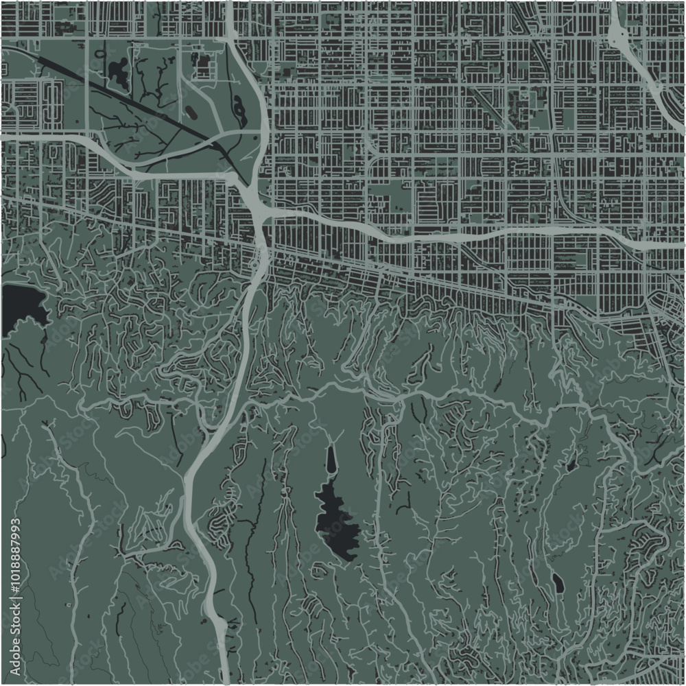 Map of Sherman Oaks in California in a smooth dark style. Contains ...