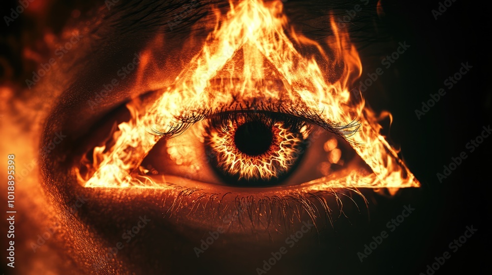 Burning Eye of Providence on black background. All-seeing God's eye on ...