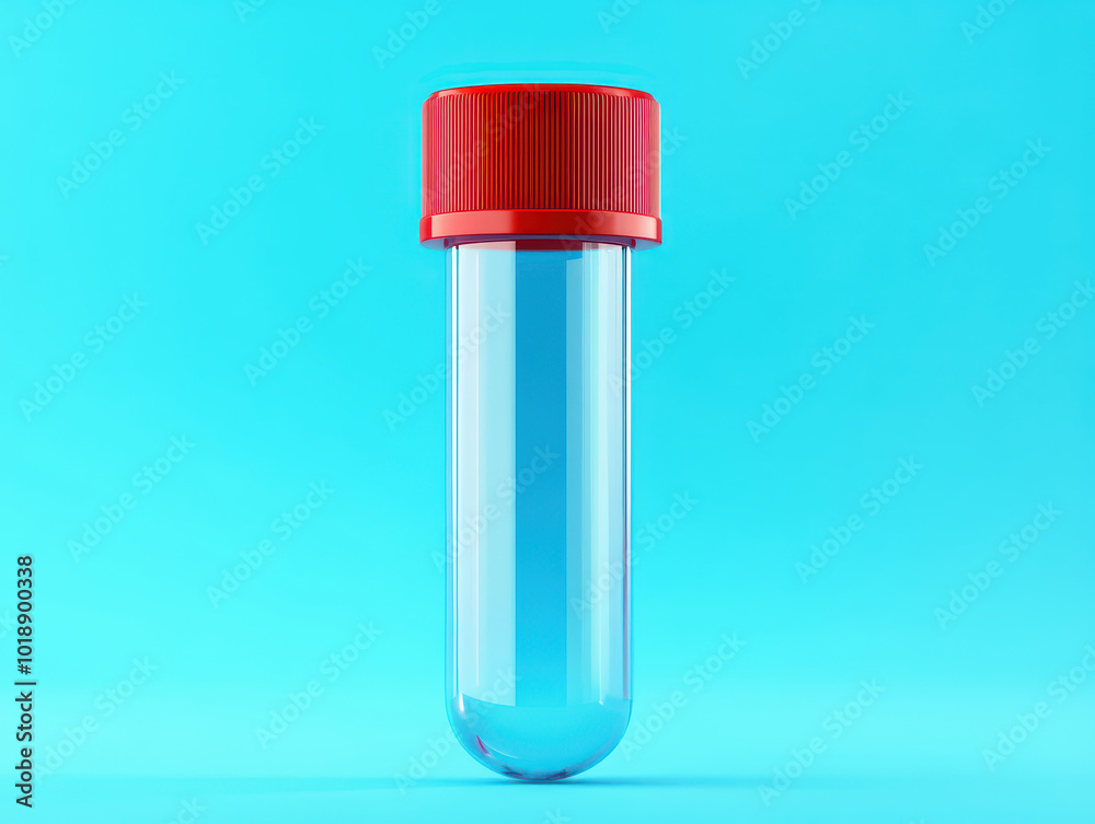 A single test tube filled with blue liquid and capped with a red top ...