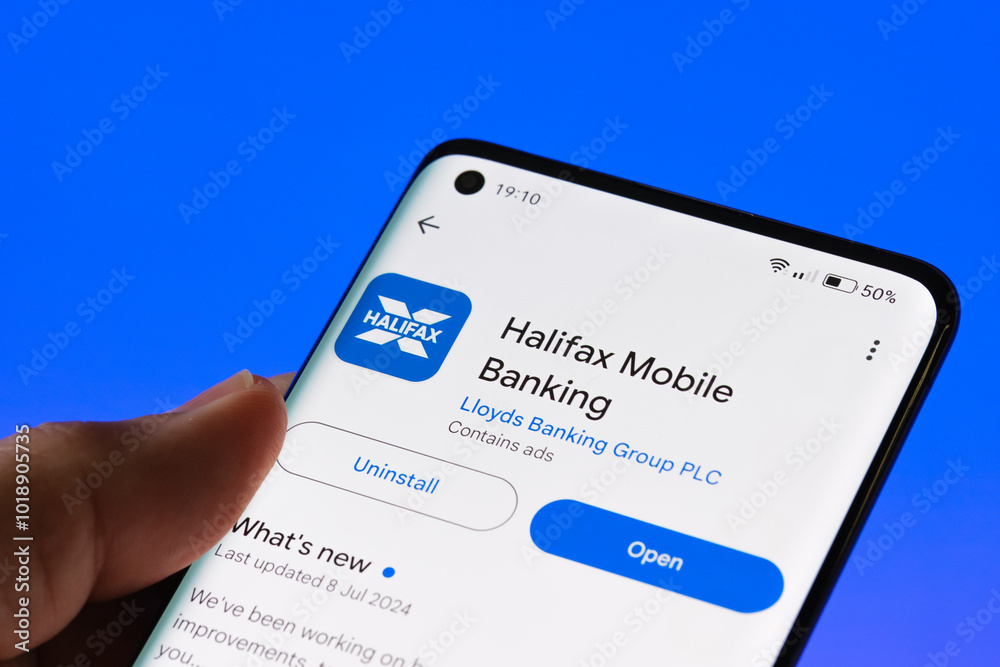 Halifax Mobile Banking app interface shown on Android smartphone screen ...