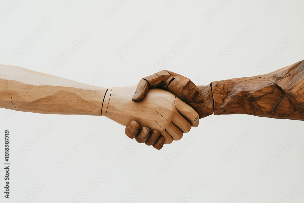 Handshake of wooden hands. Good deal, positivity concept. Approval ...