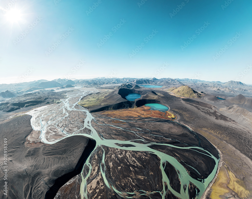 Poster High resolution aerial image of spectacular Icelandic highlands ...