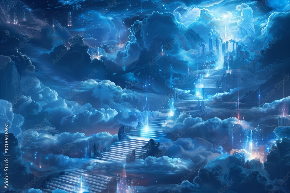 Mythological Celestial Court in Ethereal Cloudscape for Fantasy Art ...