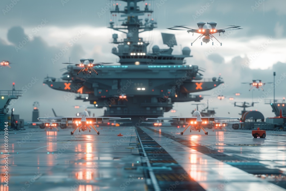 Foto de Cutting-Edge Drone Carrier Warship in High-Tech Command Center ...