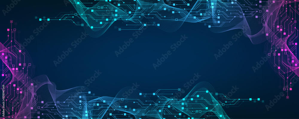 Digital technology abstract background with AI circuit board texture ...