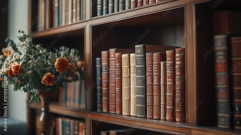 classic oak wood bookcase with hardcover books offering an elegant and ...