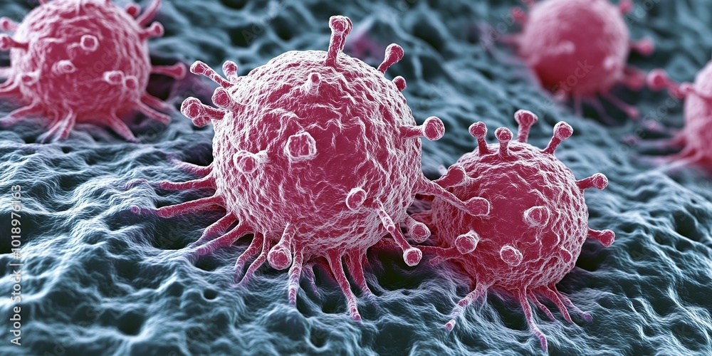 detailed micrograph of a virus attacking a healthy immune system cell ...