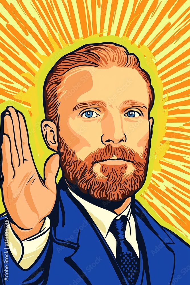 Pop art style man raising his hand in a gesture to stop, portraying ...