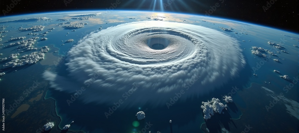 Large-scale cyclone or hurricane that originated in the ocean and is ...