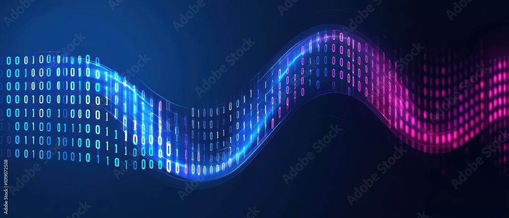 Abstract data visualization in blue and pink tones featuring binary ...