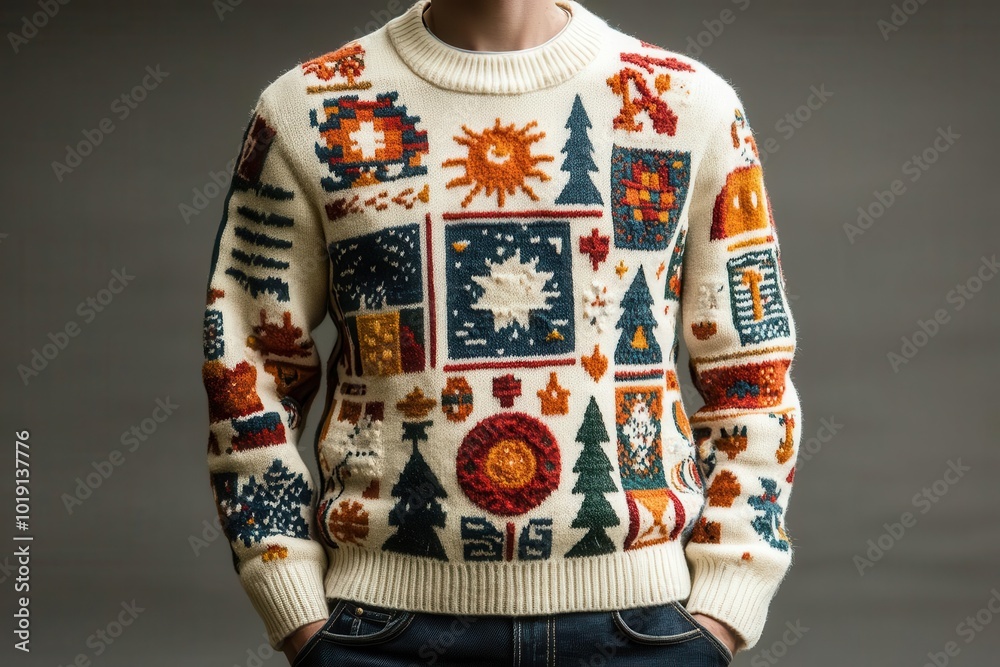 outrageous christmas sweater featuring a chaotic collage of holiday ...