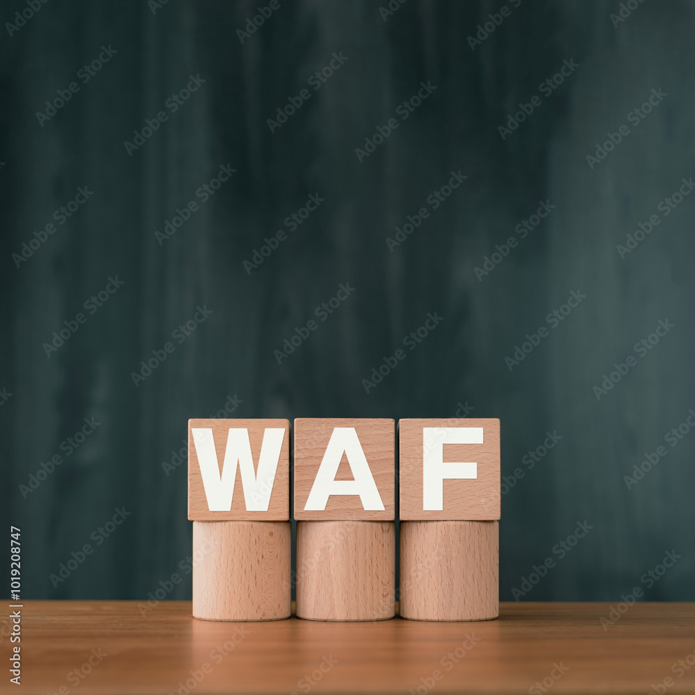 There is wood cube with the word WAF. It is an abbreviation for Web ...
