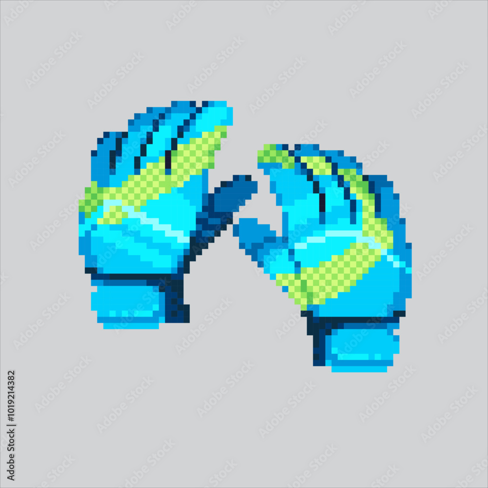 Pixel art illustration Goalkeeper Gloves. Pixelated Soccer Gloves ...