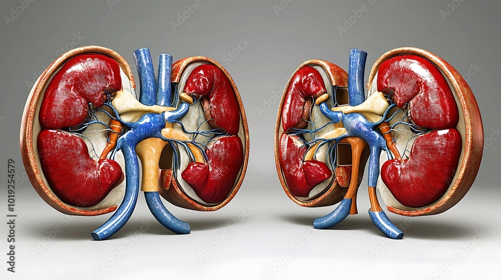 D Human Kidney Anatomy Cross Section Medical Illustration Stock ...
