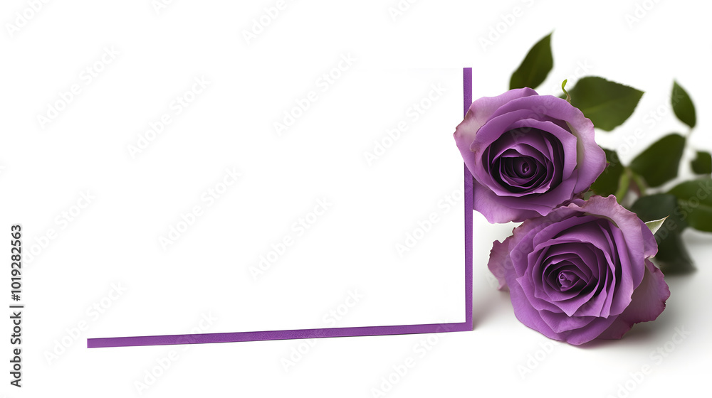 A purple rose card with a blank white background design. The card ...