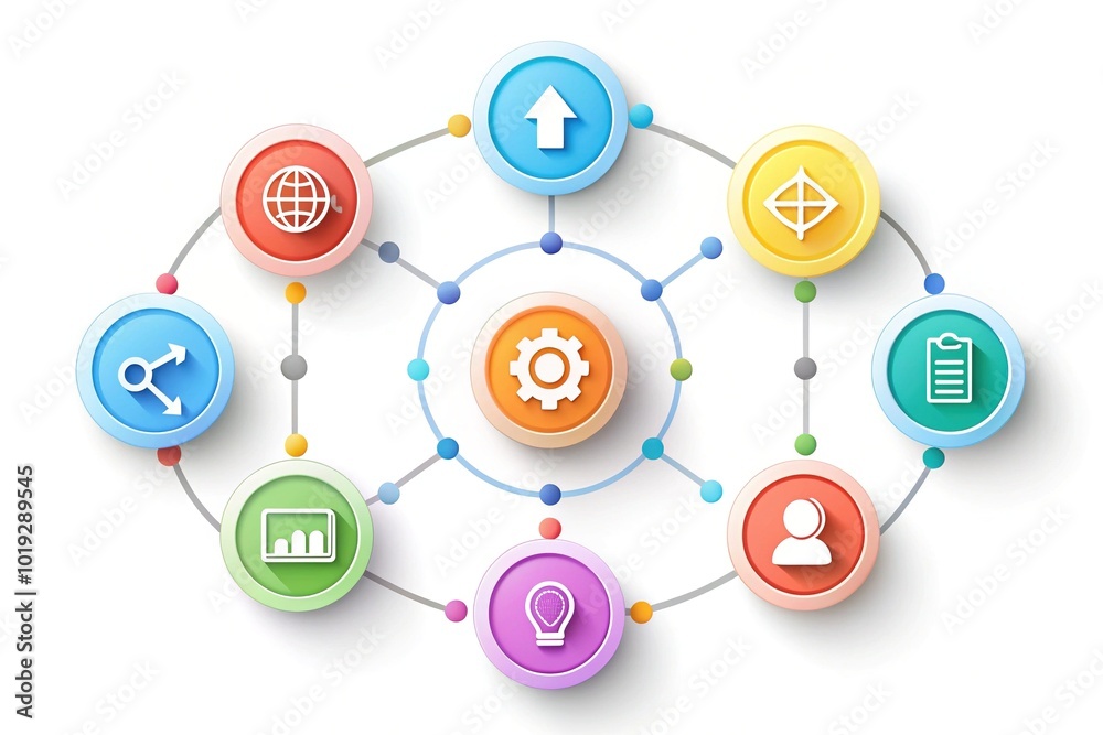 Colorful diagram illustrating a step-by-step business strategy with ...