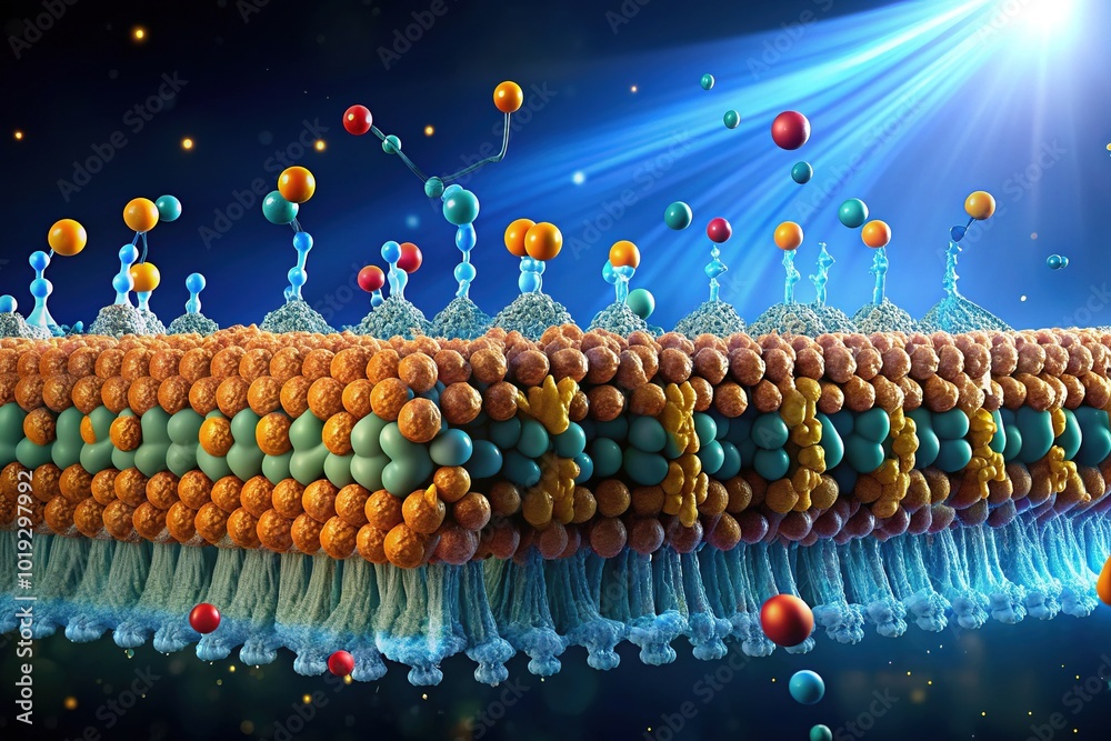 Illuminated microscopic model of a cell membrane's phospholipid bilayer ...